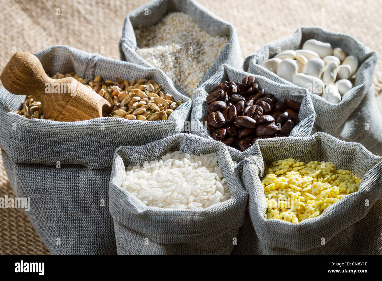 Cooking food ingredients in cloth bags Stock Photo - Alamy