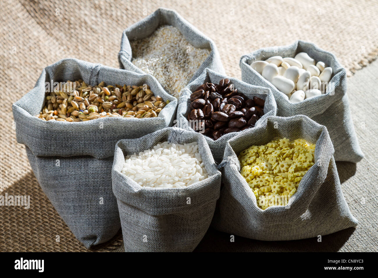 Closeup ingredients food in canvas bags Stock Photo - Alamy