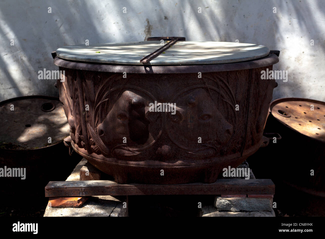 A very large pot for rendering fat at Mission San Miguel in Central ...