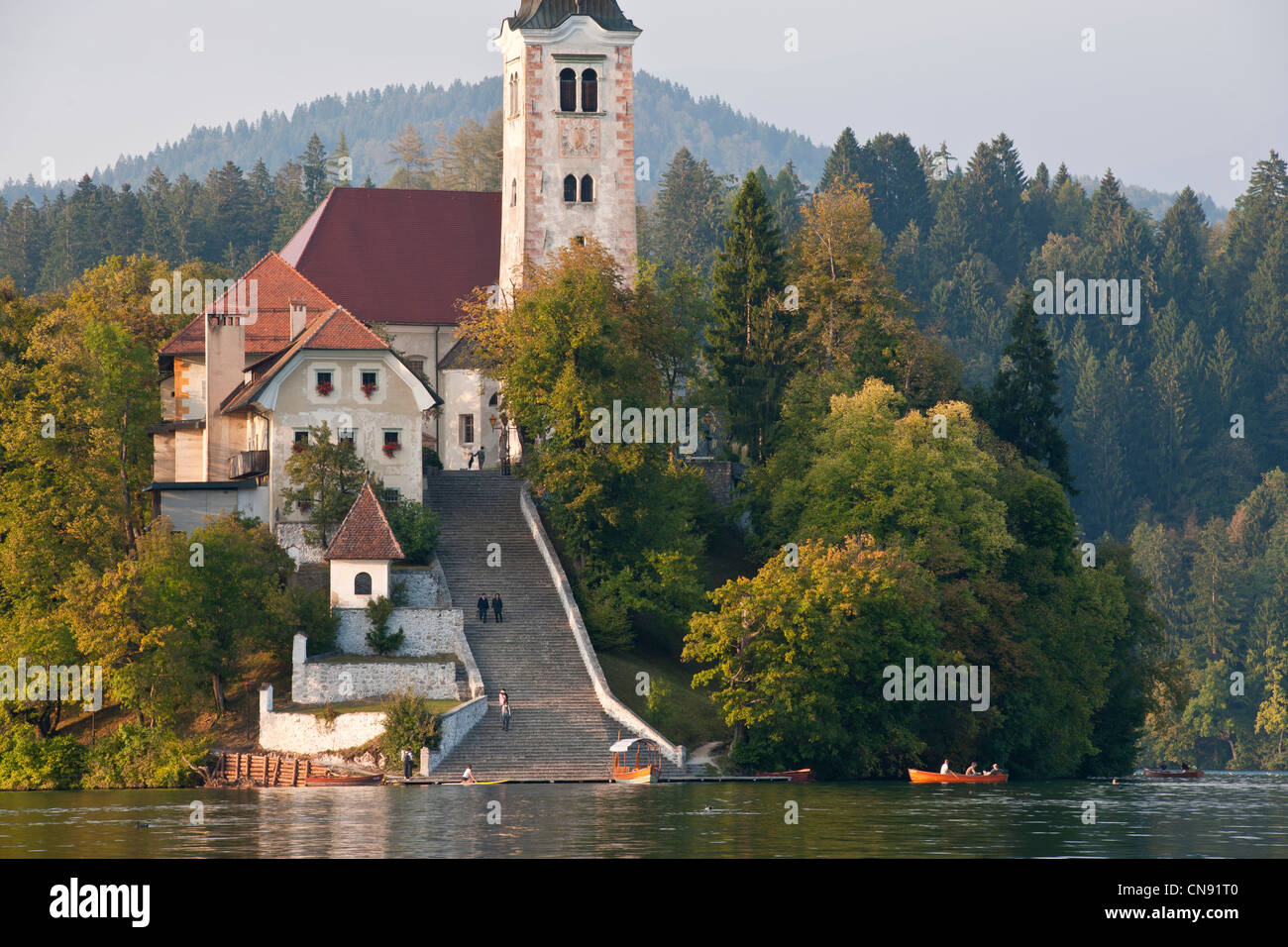 Slovenia, Gorenjska Region, Bled, the church of Assumption on the ...