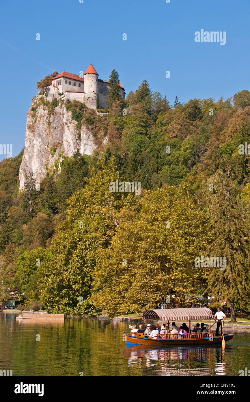 Slovenia, Gorenjska Region, Bled, the pletnas, local gondola to reach ...