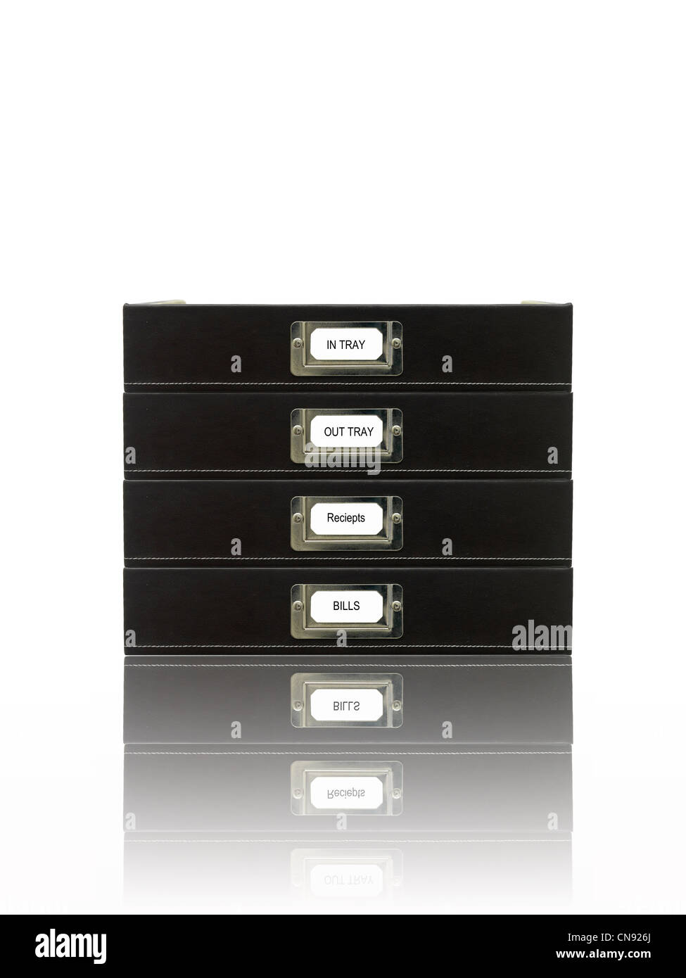 Office paper trays isolated against a white background Stock Photo - Alamy