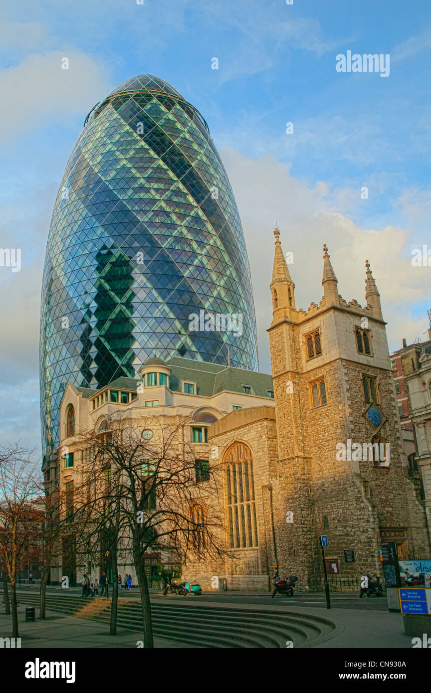 Gherkin building "aka the Cucumber building" and St Andrew Undershaft ...