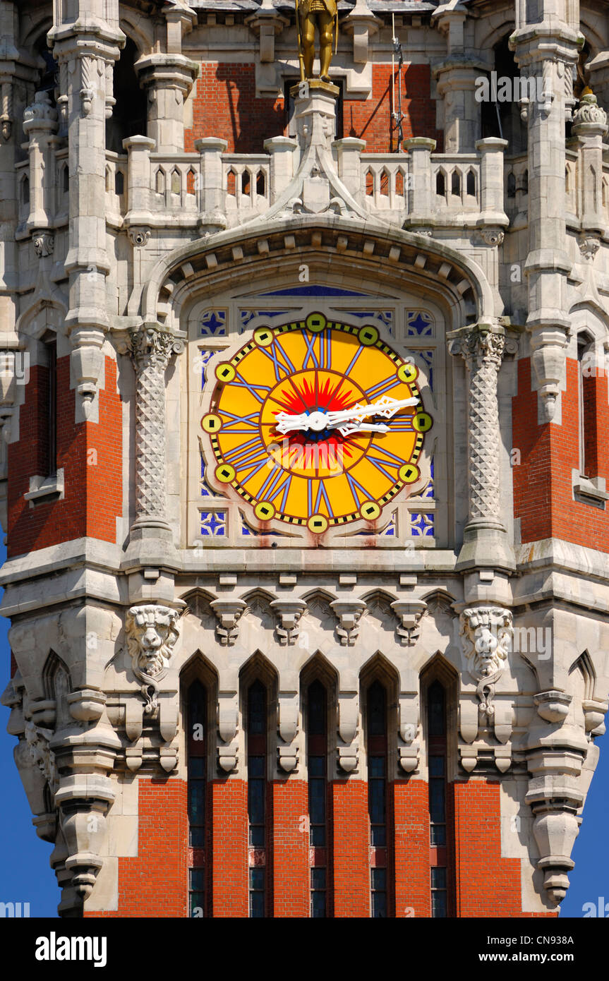 France, Pas-de-Calais, Calais, Belfry of the city hall listed as World ...