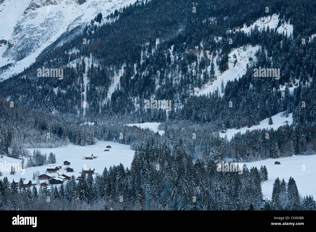 Switzerland, Canton of Vaud, Ormont Dessus, Les Diablerets village with ...