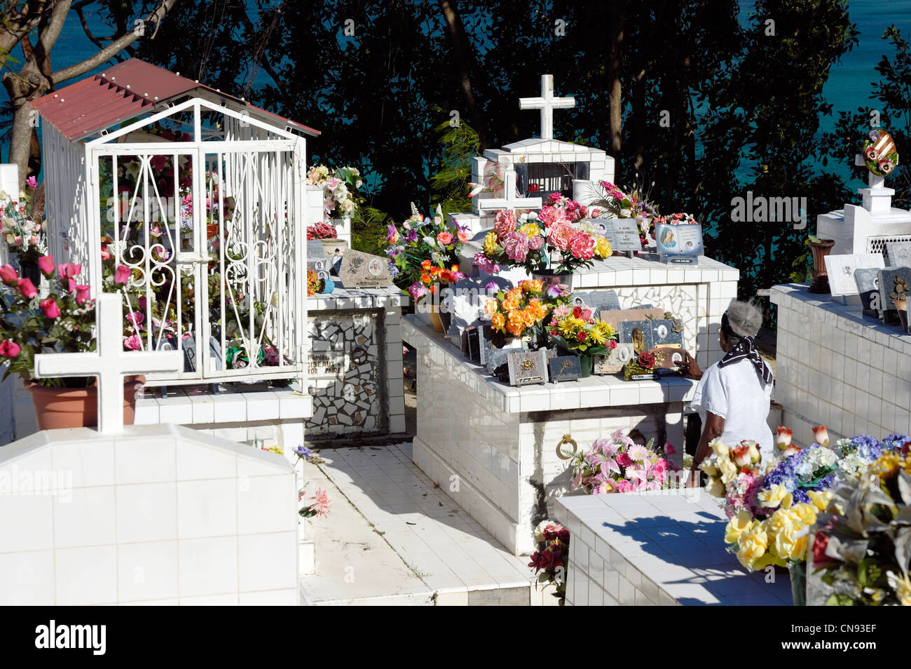 France, Martinique (French West Indies), Sainte Anne, white tombs in ...