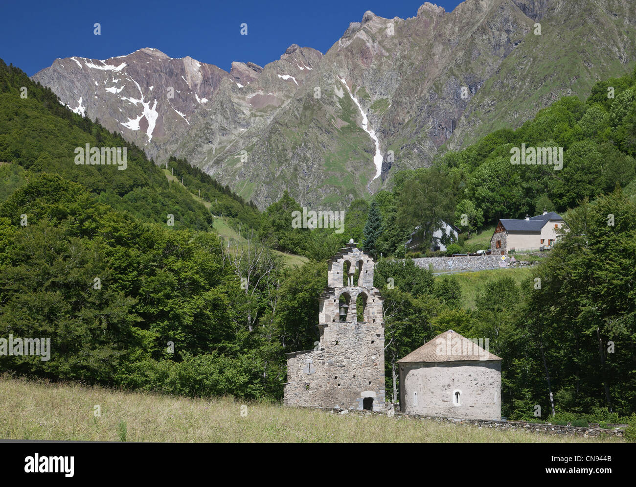 France, Hautes Pyrenees, Aragnouet, chapel of the Templars, Aure valley ...