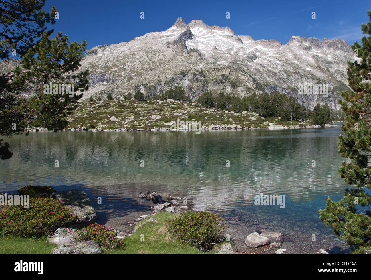France, Hautes Pyrenees, Aragnouet, Aumar lake and Neouvielle peak in ...