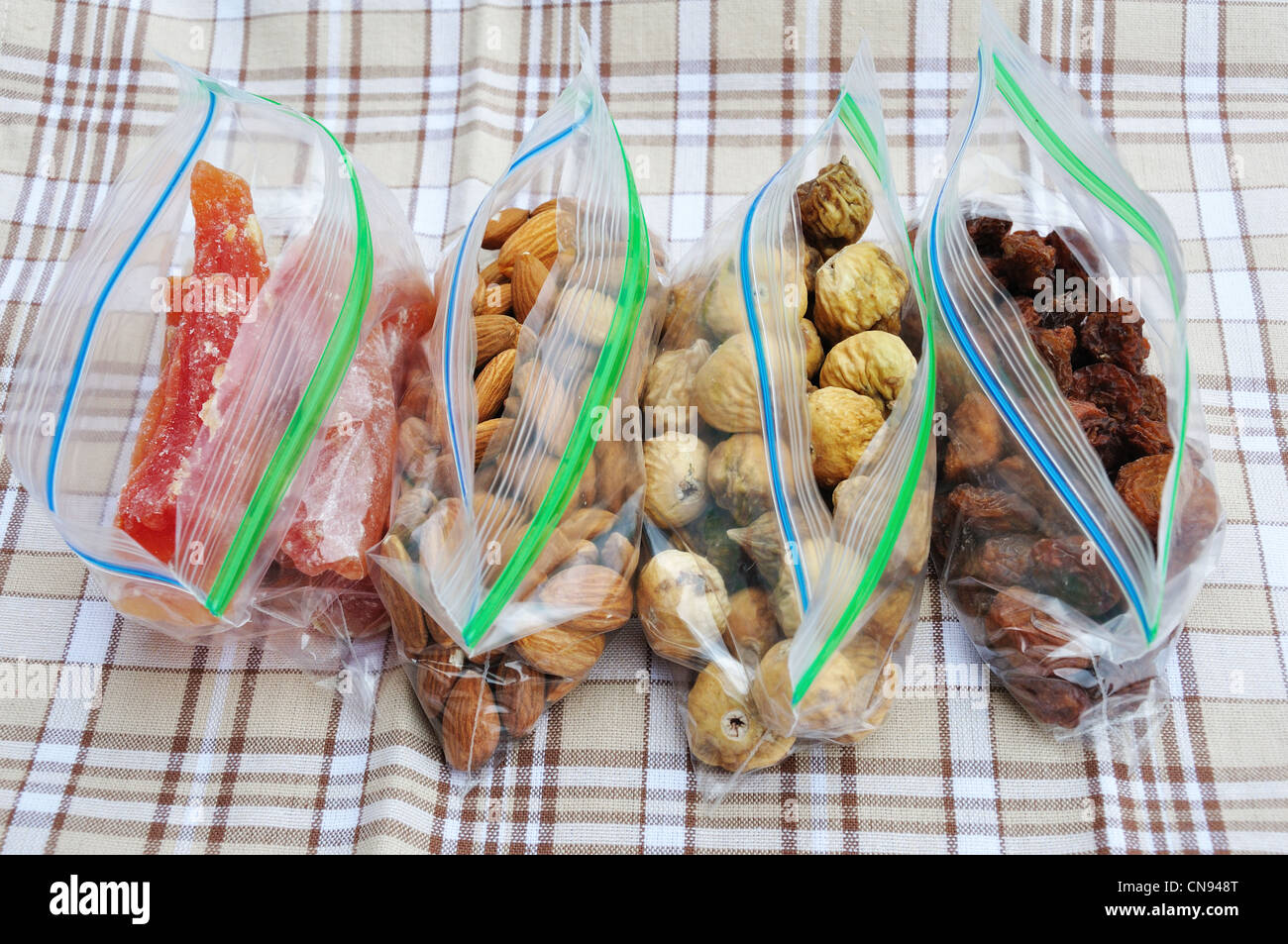Snacks in plastic bags Stock Photo - Alamy