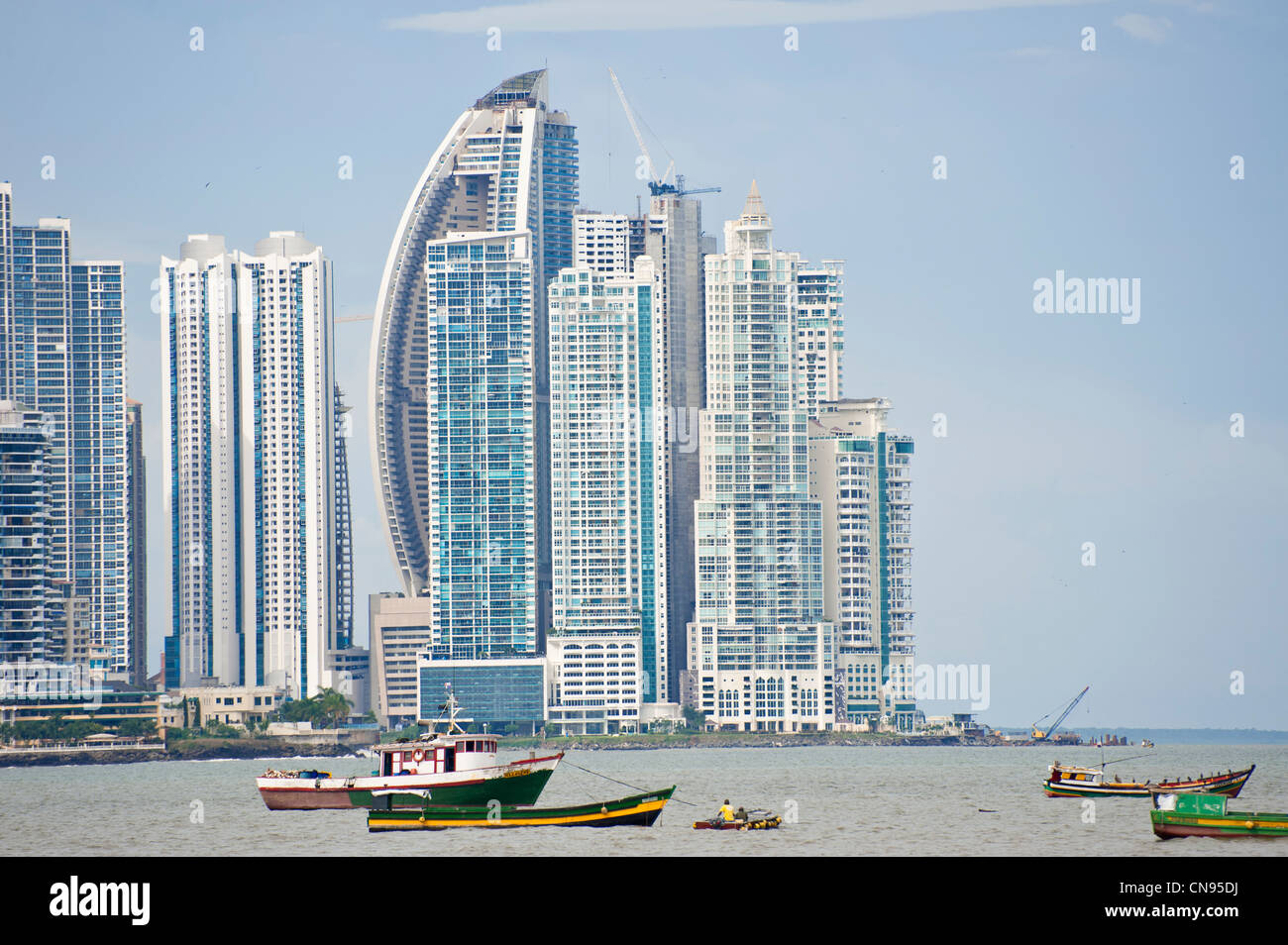 Panama, Panama City, the waterfront and skyscrapers, Colon point and ...