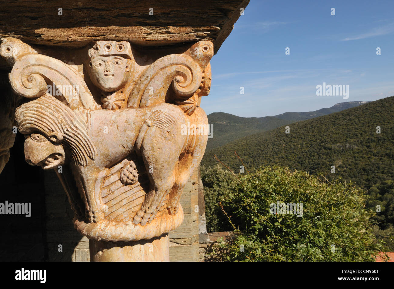 France, Pyrenees Orientales, Boule d'Amont, Serrabone priory, Roman art ...