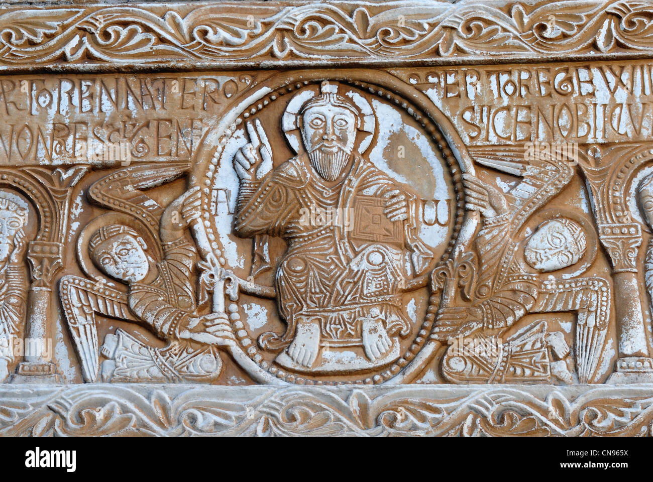 France, Pyrenees Orientales, Saint Genis des Fontaines, lintel ...