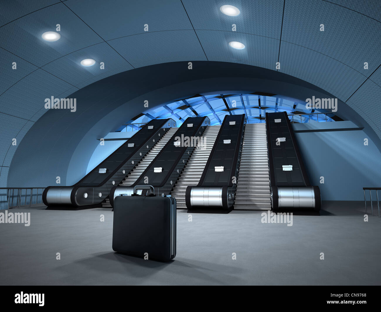 Isolated business suitcase left at the bottom of a metro, or airport ...
