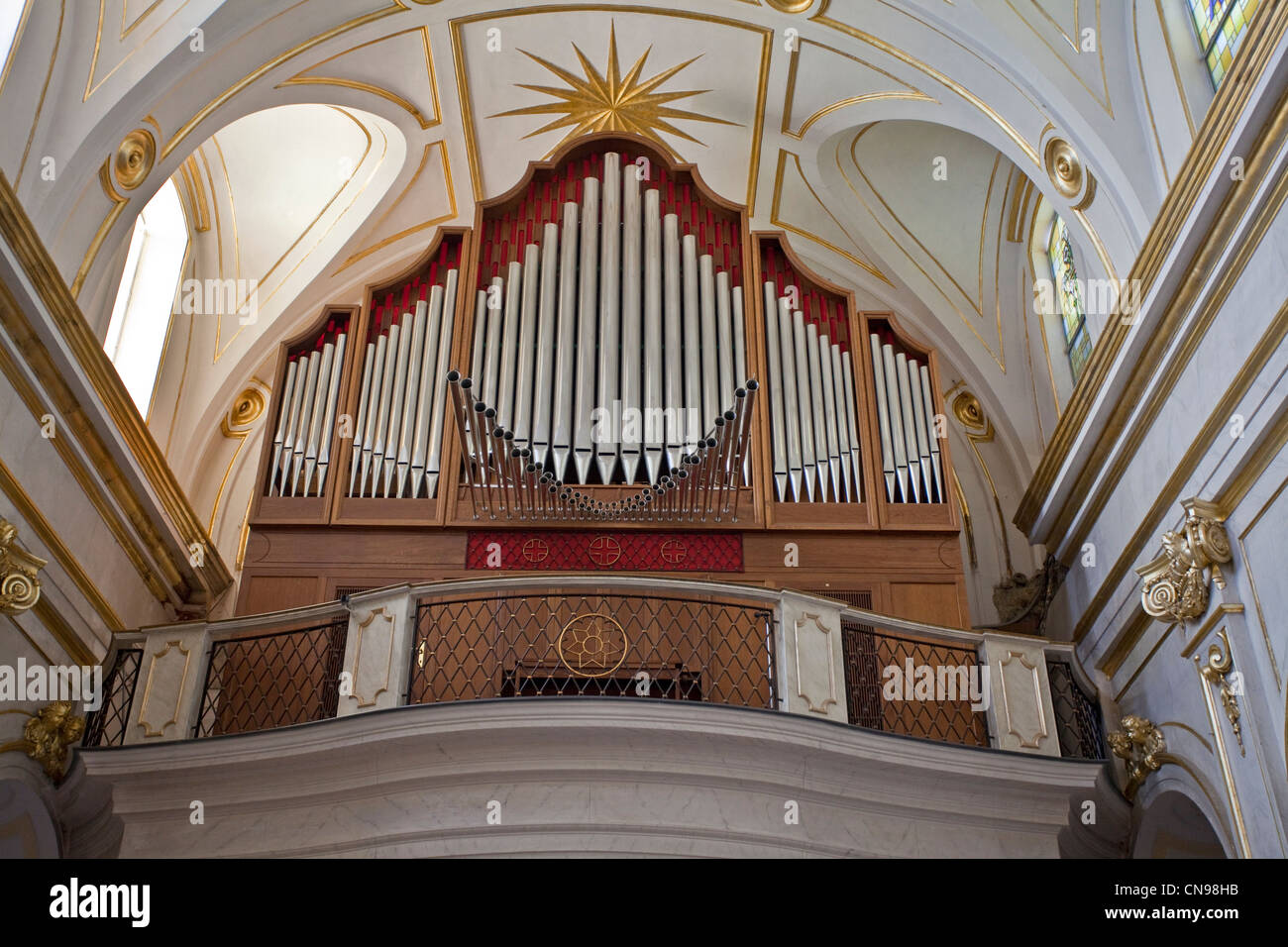 Splendid church organ, inside the church of Positano, Amalfi coast ...