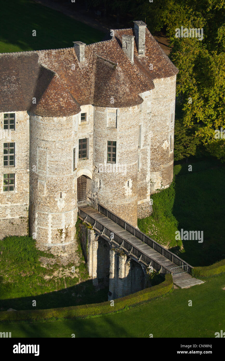 France, Eure, Chateau d'Harcourt, the 12th century fortress (aerial ...