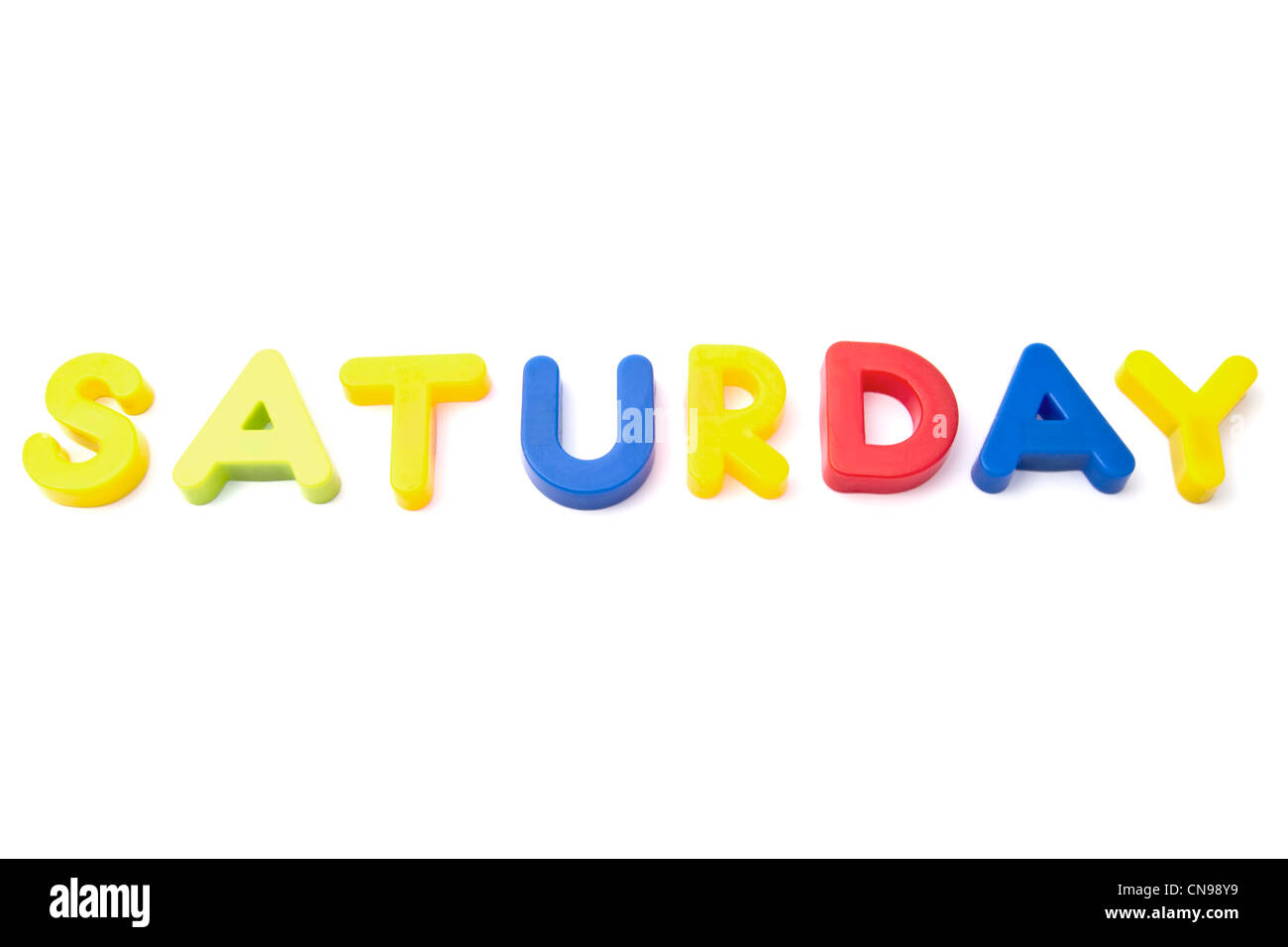Letter magnets "Saturday" closeup on white background Stock Photo - Alamy
