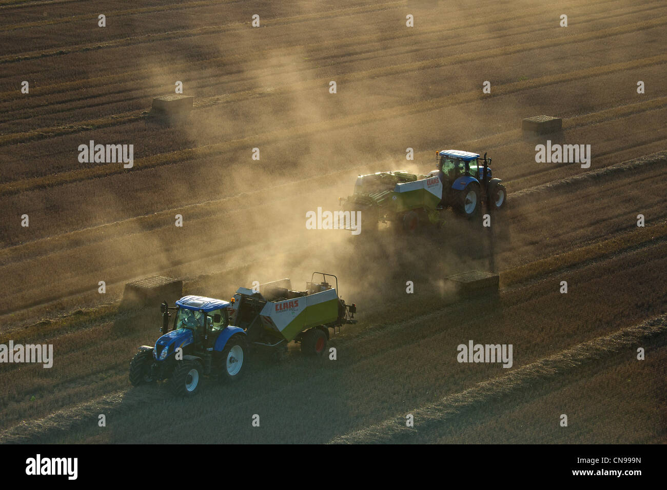 France, Eure, Vesly, baling of wheat straw (aerial view Stock Photo - Alamy