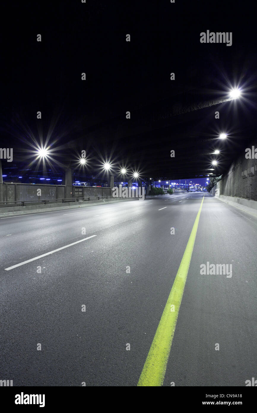 Empty Road Below Bridge Night Bridge High Resolution Stock Photography ...