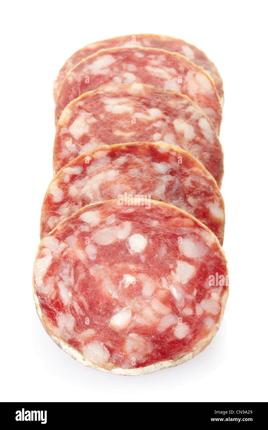 Salami italian sausage slices Cut Out Stock Images & Pictures - Alamy