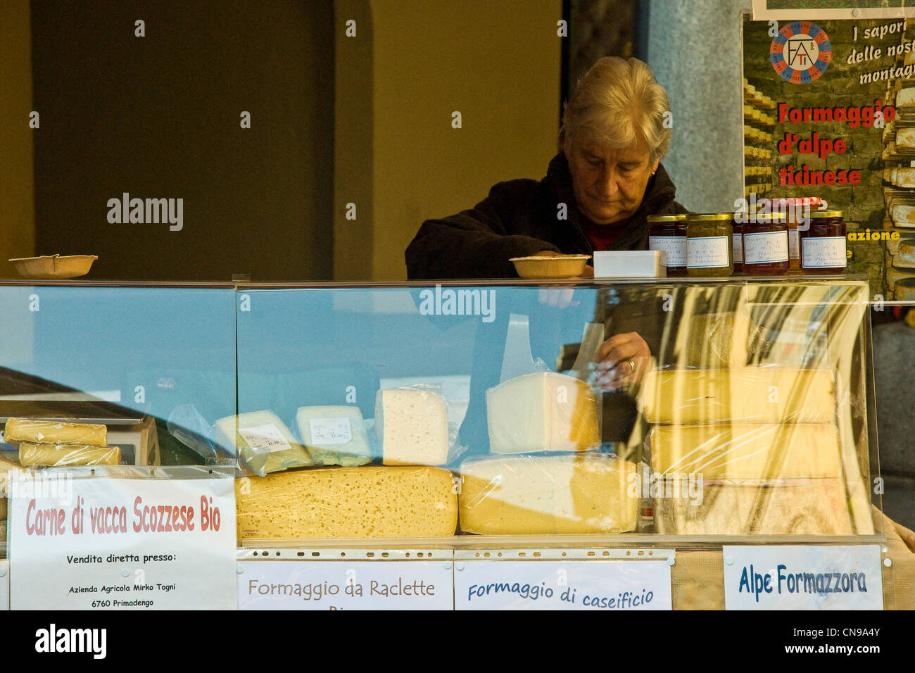 Cheese peddler organic food Stock Photo - Alamy