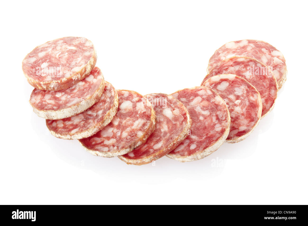 Salami italian sausage slices Cut Out Stock Images & Pictures - Alamy