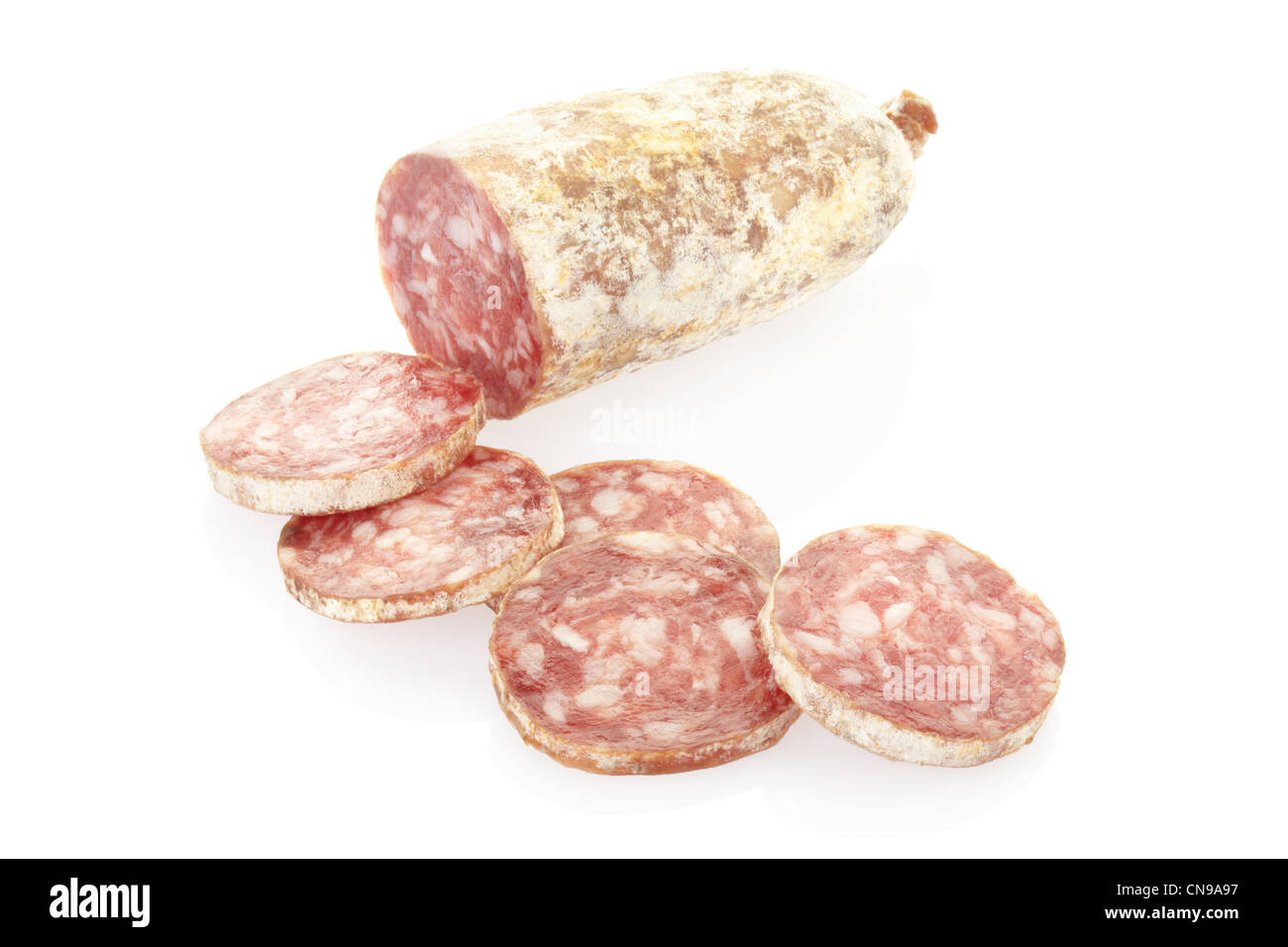 Salami sliced isolated on white, clipping path included Stock Photo - Alamy