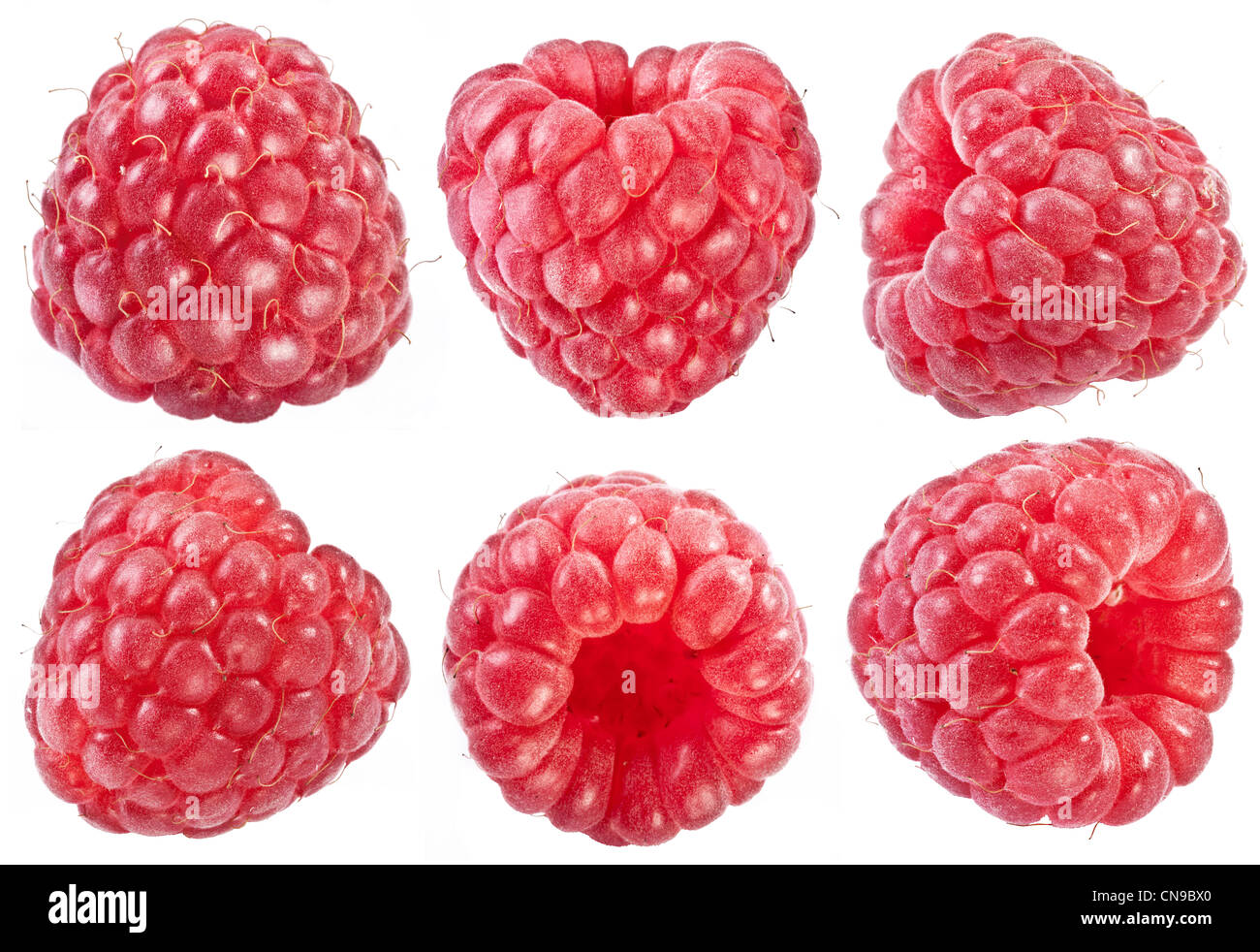 Collection of ripe red raspberries on white background Stock Photo - Alamy