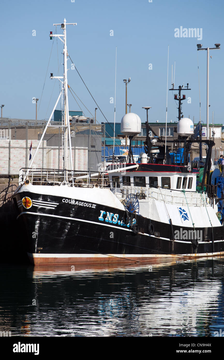 Deep sea trawlers alongside, the fishing town, the port of Peterhead .N ...