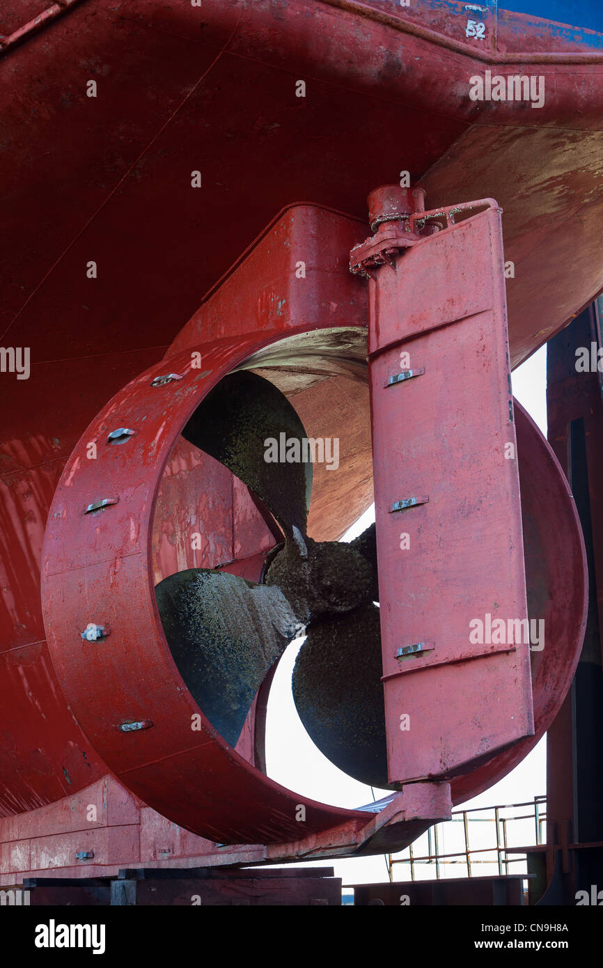 Trawler rudder and propeller in repair yards at Peterhead Harbour ...