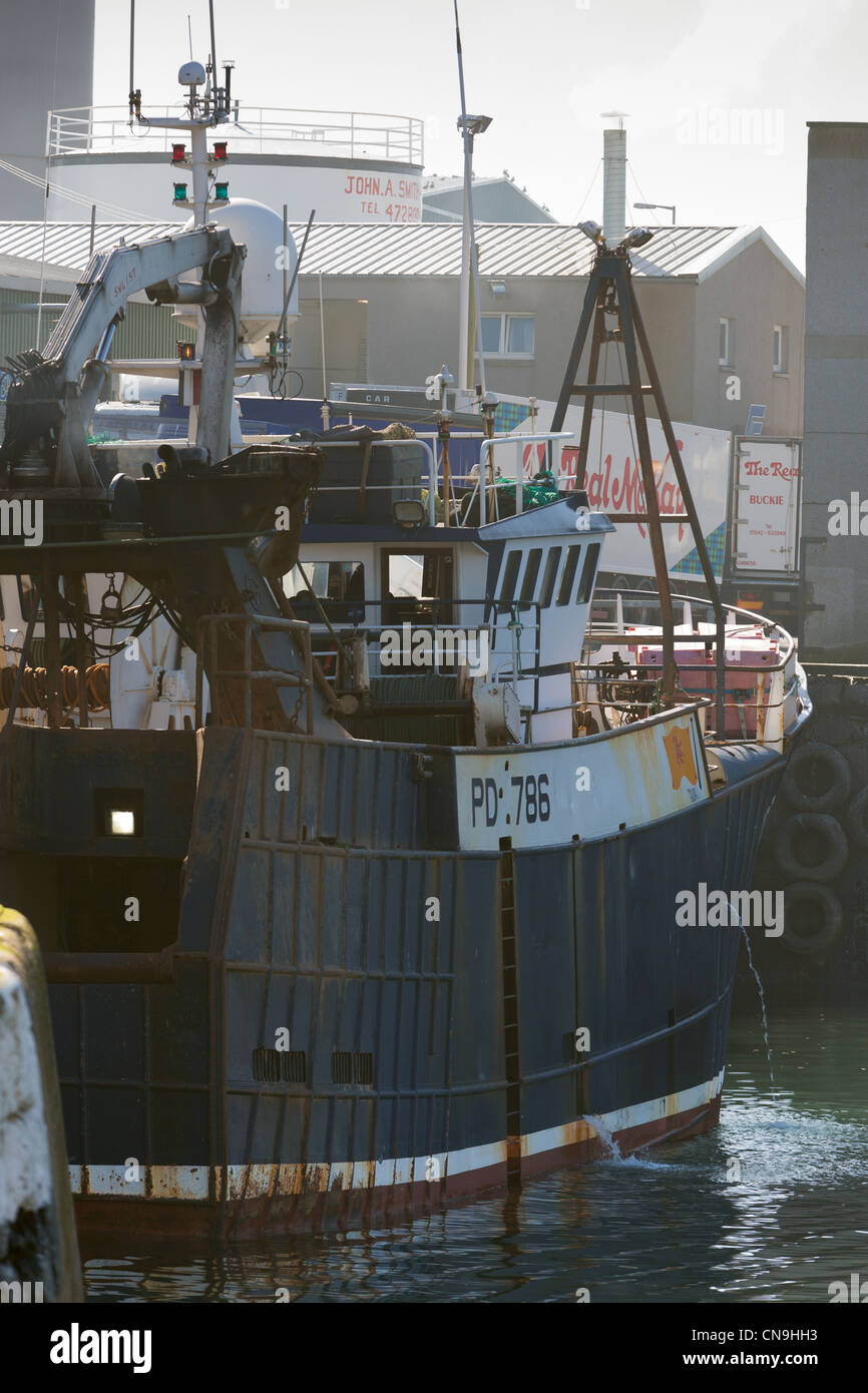 Deep sea trawlers alongside, the fishing town, the port of Peterhead .N ...