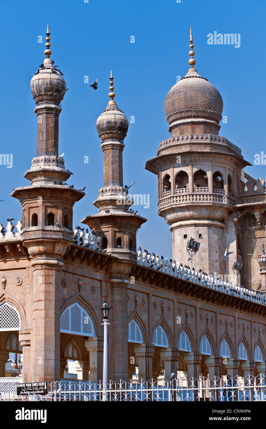 Minarets at Mecca Masjid mosque Hyderabad Andhra Pradesh India Stock ...