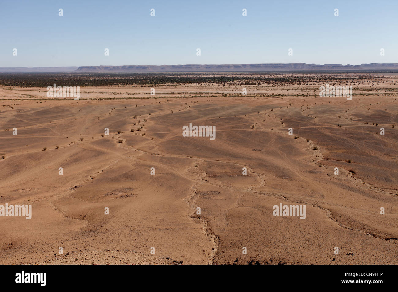 The dry and rocky surface in the Sahara desert in southern Morocco ...