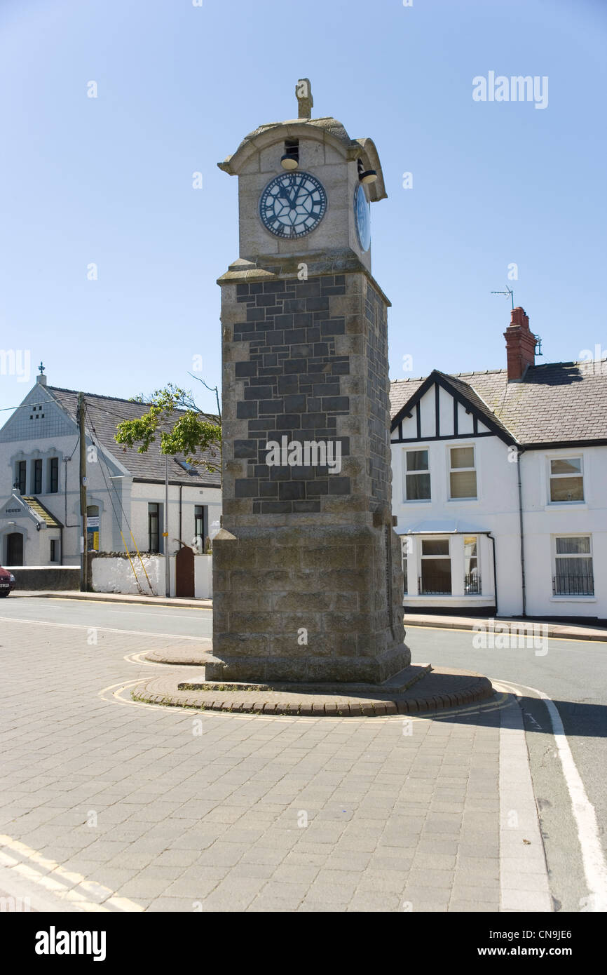 Clock tower in Rhosneigr Anglesey Stock Photo - Alamy