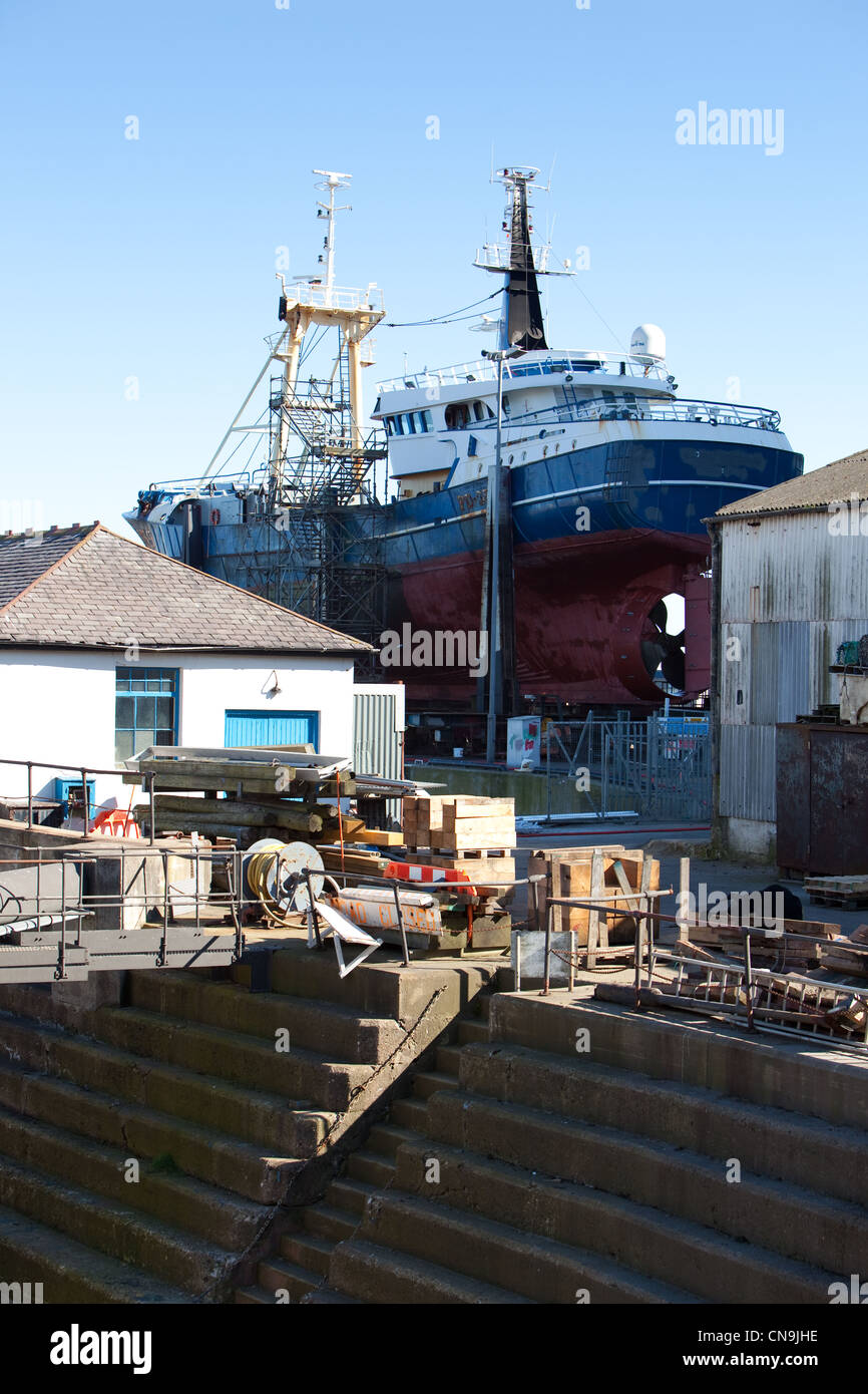 Trawler in repair yards at Peterhead Harbour Scotland UK Stock Photo ...