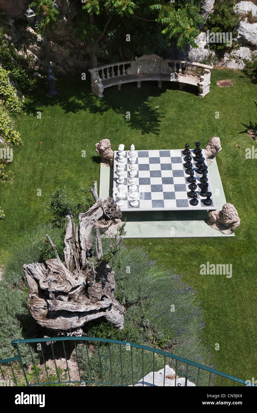 France, Alpes Maritimes, Eze Village, a giant chess set in the gardens ...