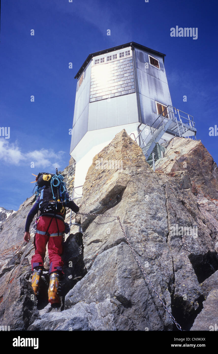 Switzerland, Valais, Bertol hut (3311 m) whose access is a 1000 meter ...