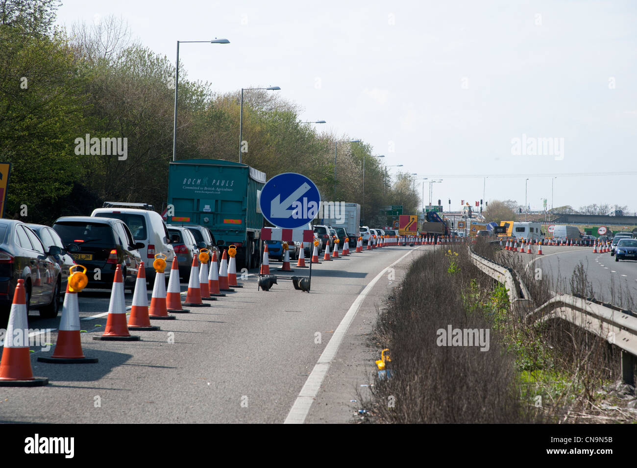 Roadworks on westbound carriageway of the A27 near Arundel Stock Photo ...