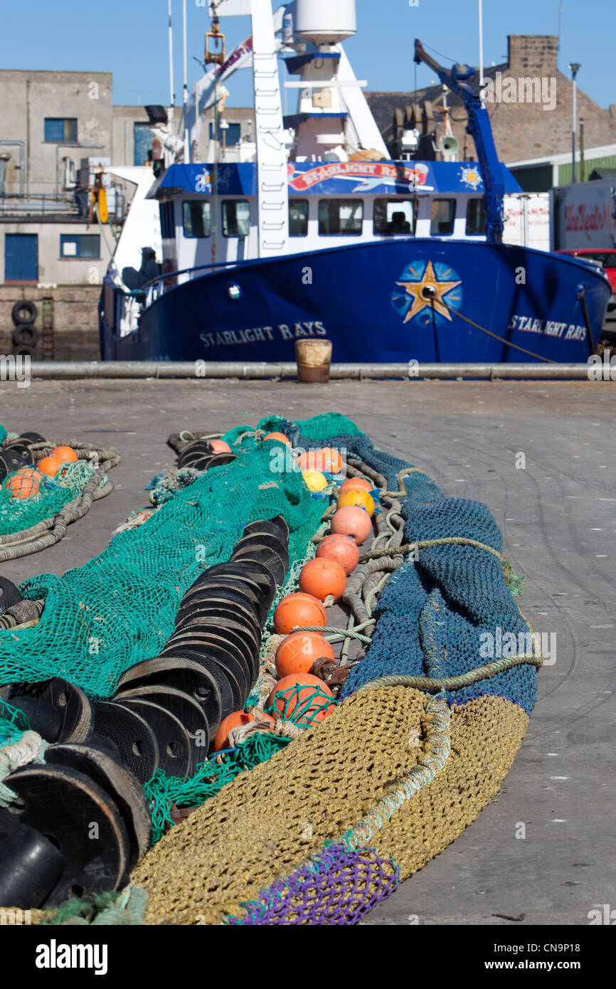 Deep sea trawler nets on the port of Peterhead N.E.Scotland UK Stock ...
