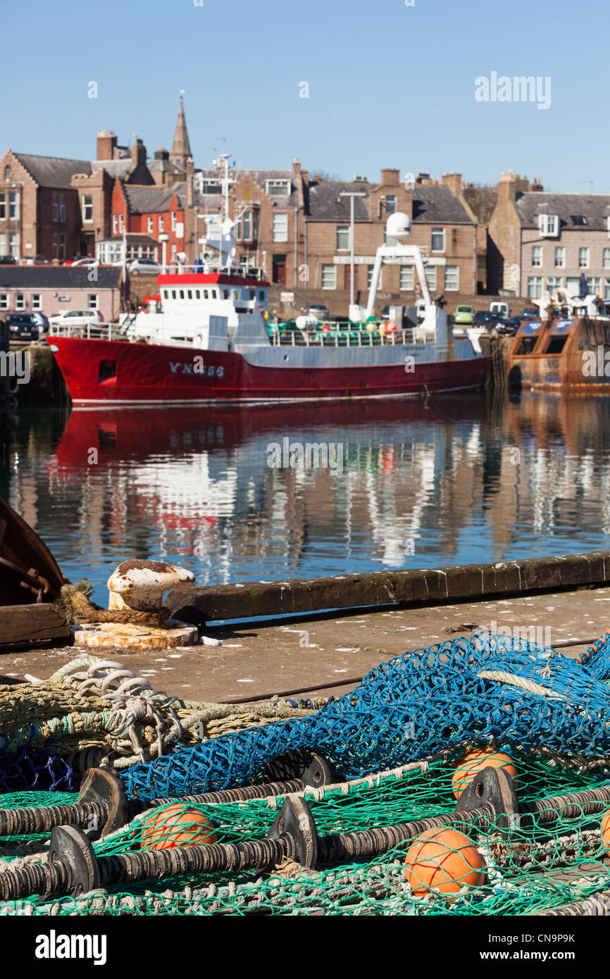 Deep sea trawler nets on the port of Peterhead N.E.Scotland UK Stock ...
