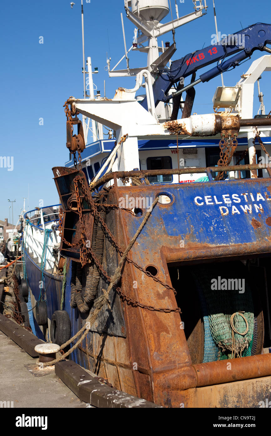 Deep sea trawlers alongside, the fishing town, the port of Peterhead .N ...