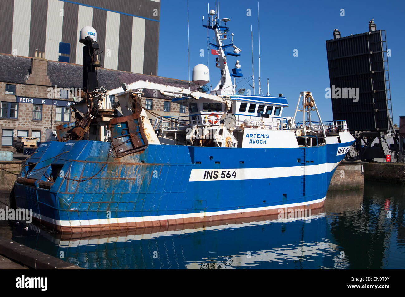 Deep sea trawlers alongside, the fishing town, the port of Peterhead .N ...