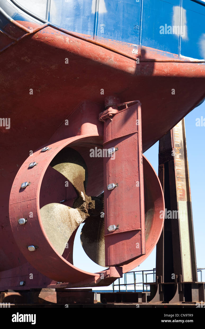 Trawler rudder and propeller blades in repair yards. Shipyards at ...