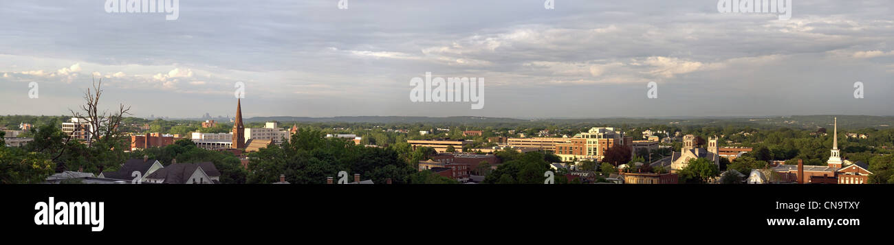 A wide angle panoramic view of downtown New Britain Connecticut with ...