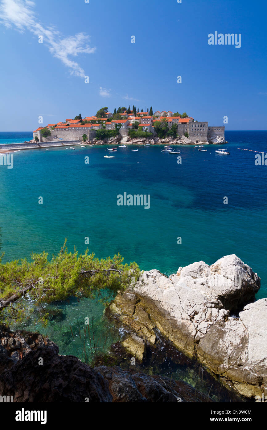 Montenegro, Adriatic coast, Bay of Budva, Sveti Stefan peninsula, the ...