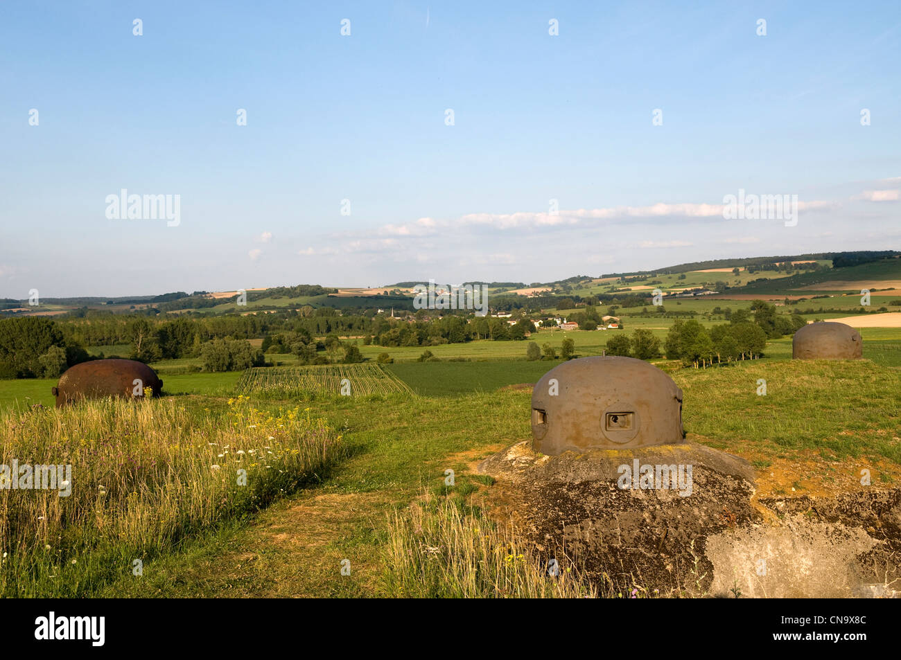 France, Ardennes, Villy la Ferte, fort of the Maginot line, the turrets ...