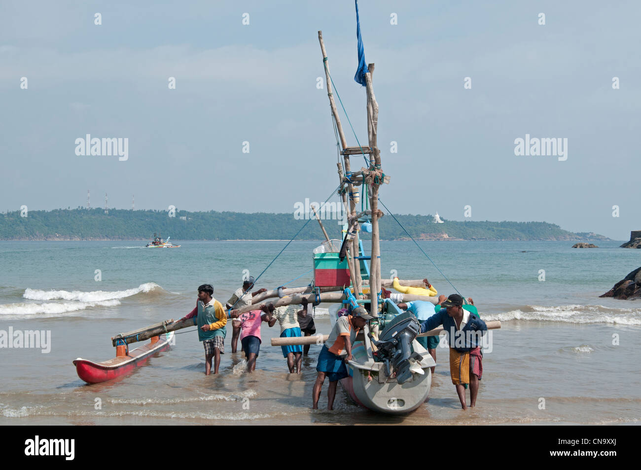 Fishing outrigger catamaran launching at Galle Sri Lanka Sri Lankan ...