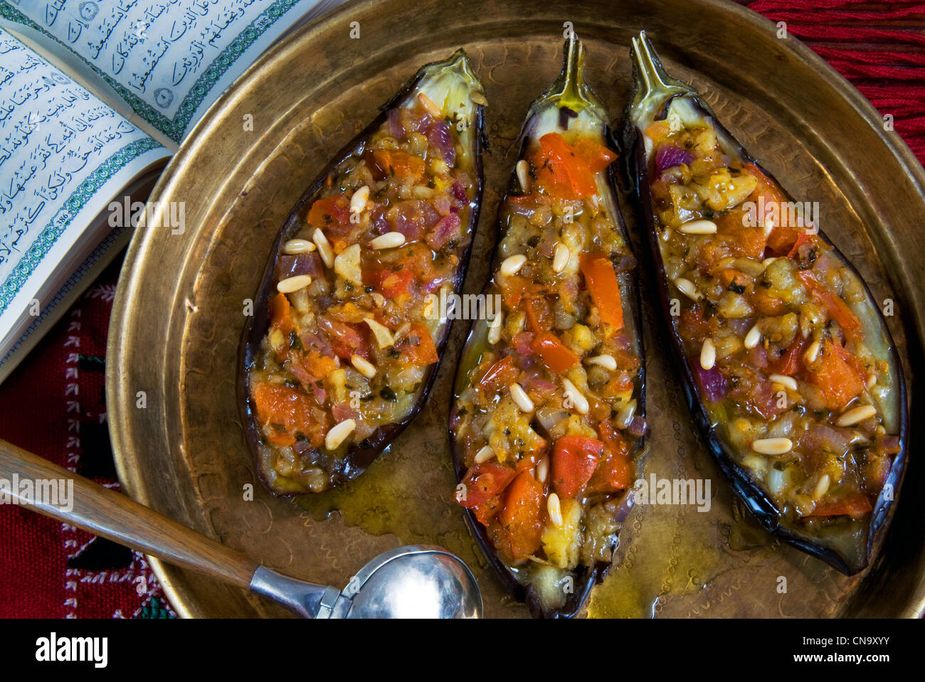 Imam Bayildi, eggplant stuffed with onion, garlic, pine nuts and ...