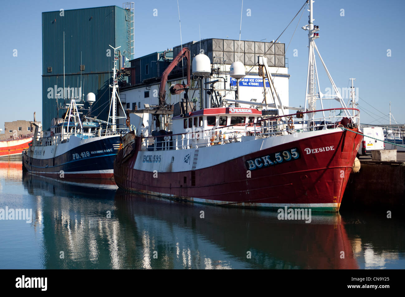 Deep sea trawlers alongside, the fishing town, the port of Peterhead .N ...