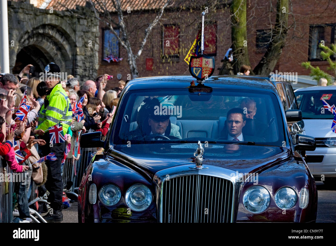 Queen Elizabeth II travelling by car Museum Gardens York North ...