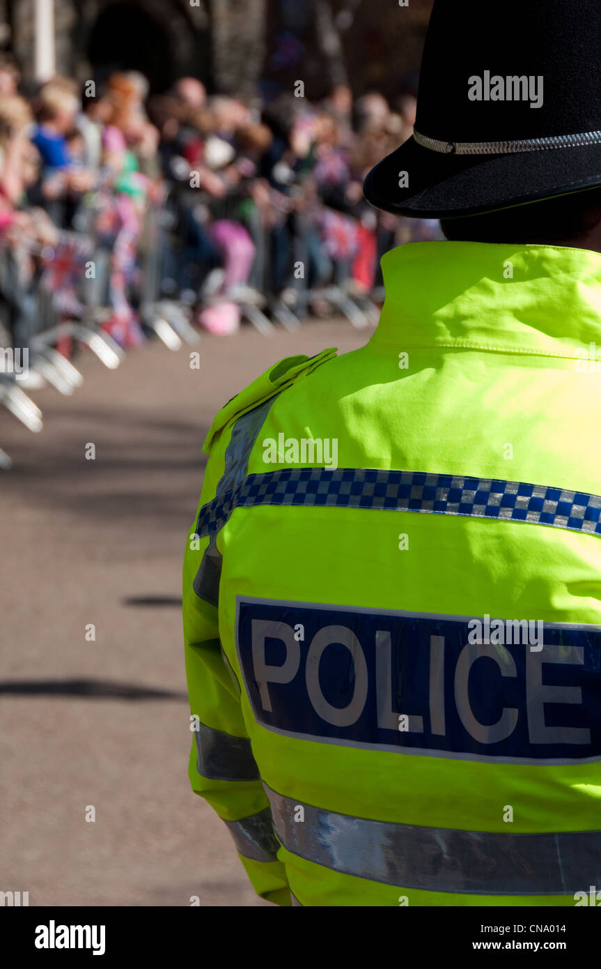 Close up of a British policeman police officer on duty working York ...